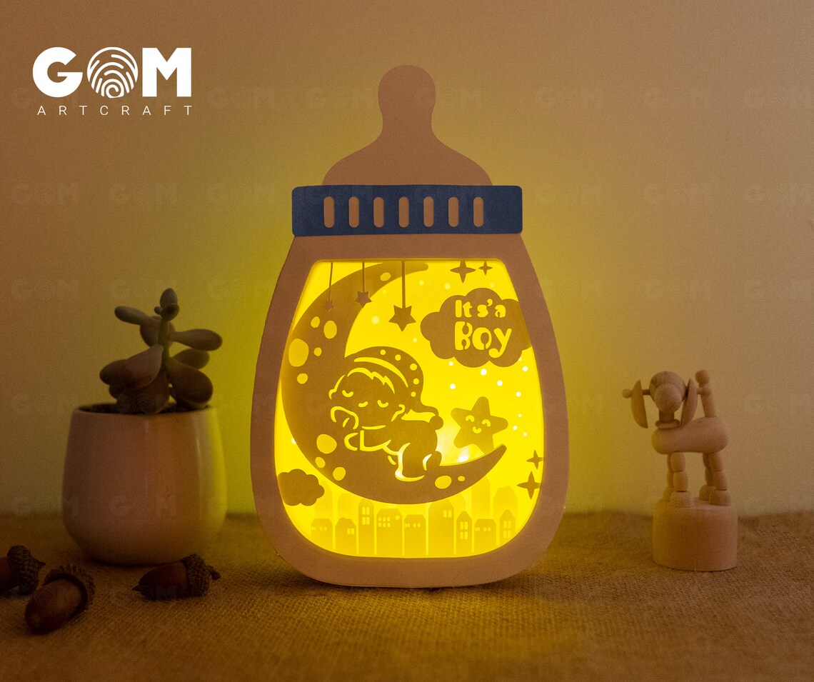 Baby Boy Bottle Shadow Box SVG Paper Cut Template Light - Etsy
