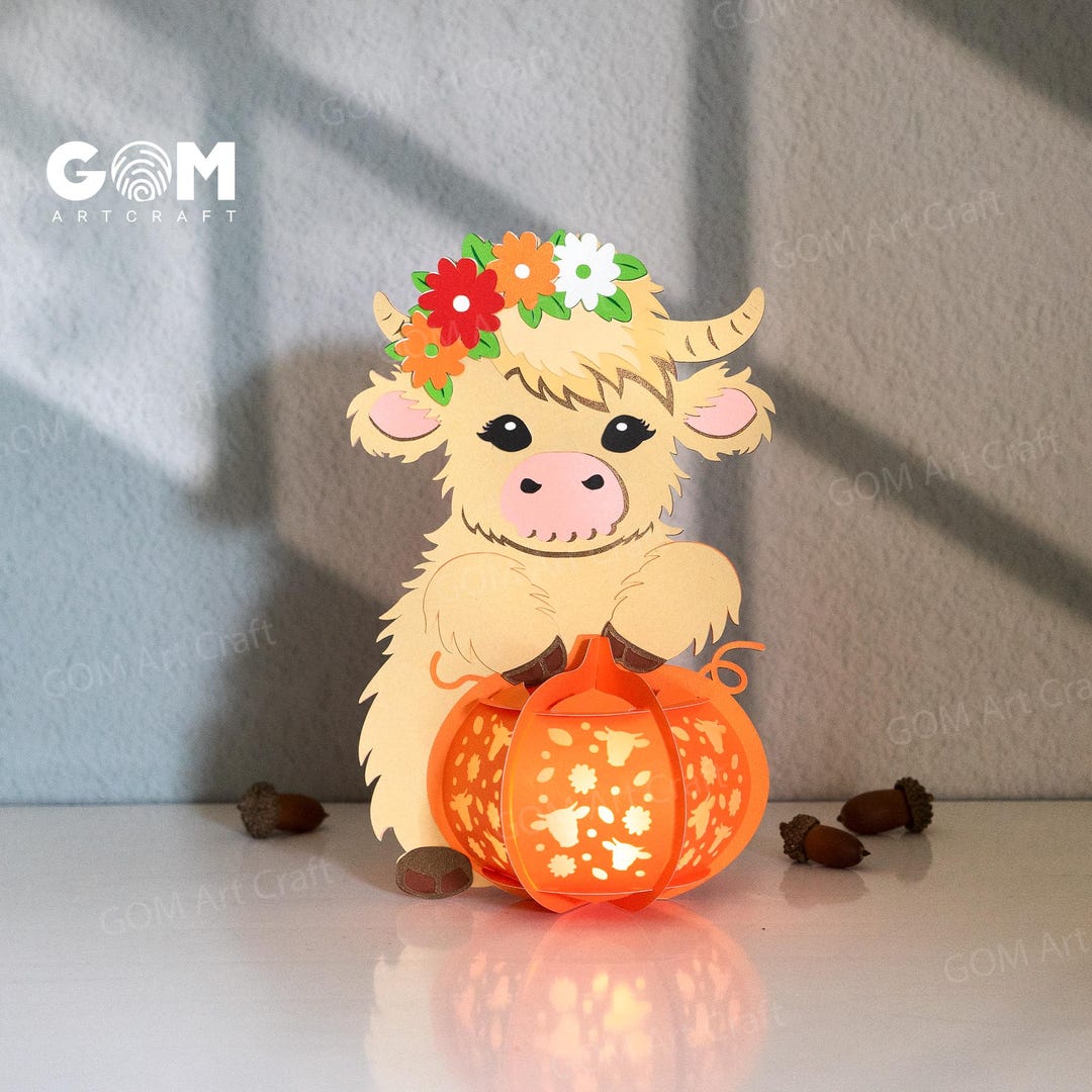 Cow and Pumpkins Lantern SVG, Cow Lantern Template, Autumn Decorative ...