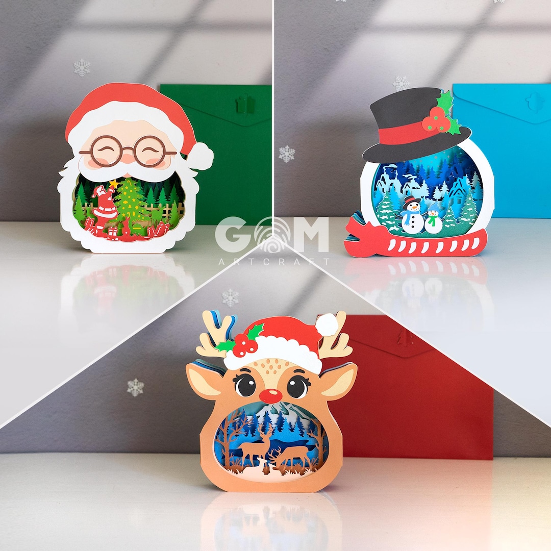 Set 3 Christmas Pop-up Card 3D, Santa Claus-snowman-reindeer Pop-up ...