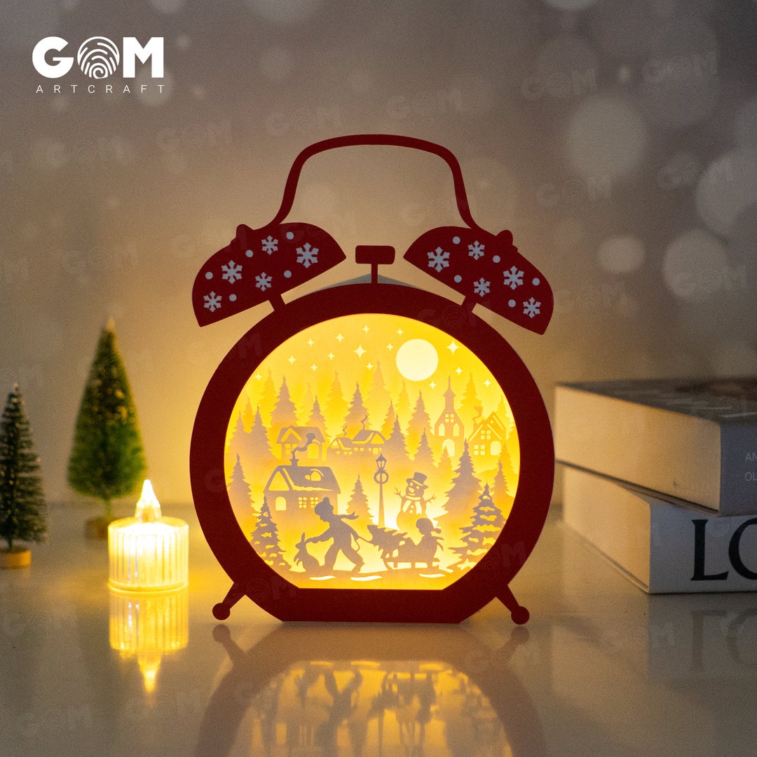 Christmas Clock Shadow Box SVG - Kids Skiing Shadow Box - Xmas Paper ...