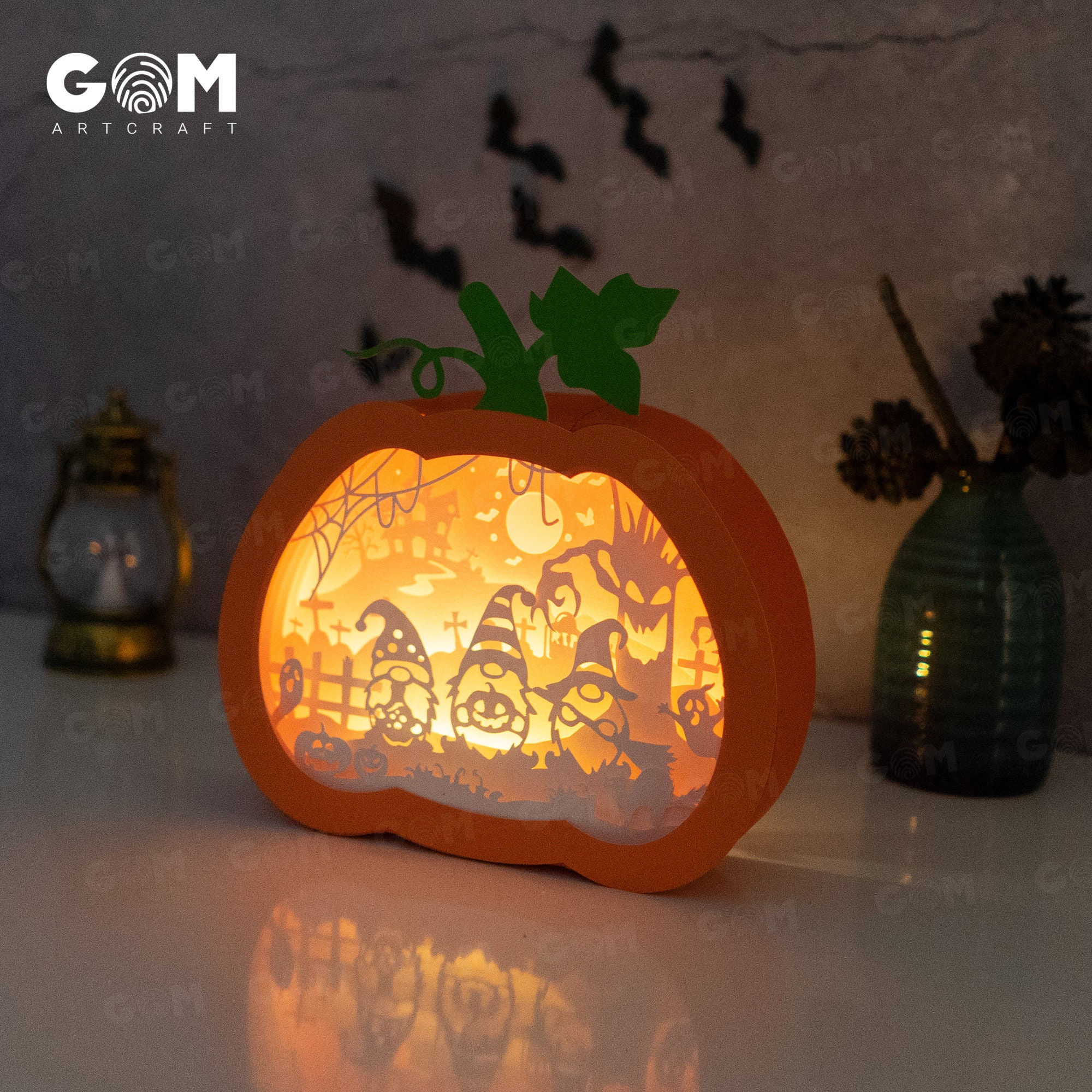 Pumpkin Shadow Box Template - Gnomes Pumpkin Shadow Box SVG - Halloween ...