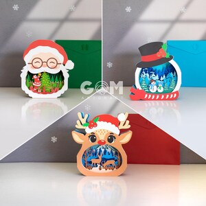 Set 6 Christmas Pop-up Card 3D, Santa Claus-snowman-reindeer Pop-up ...