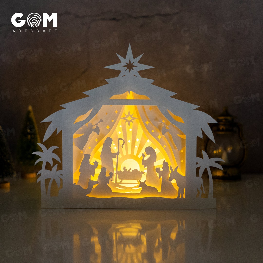 Nativity Scene Lanterns Shadow Box SVG - Christmas Shadow Box - Xmas ...