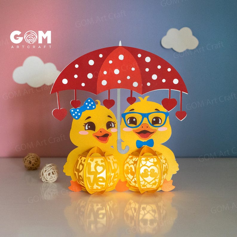 Duck Couple Lantern SVG, Valentine's Day Paper Cut Template (digital ...