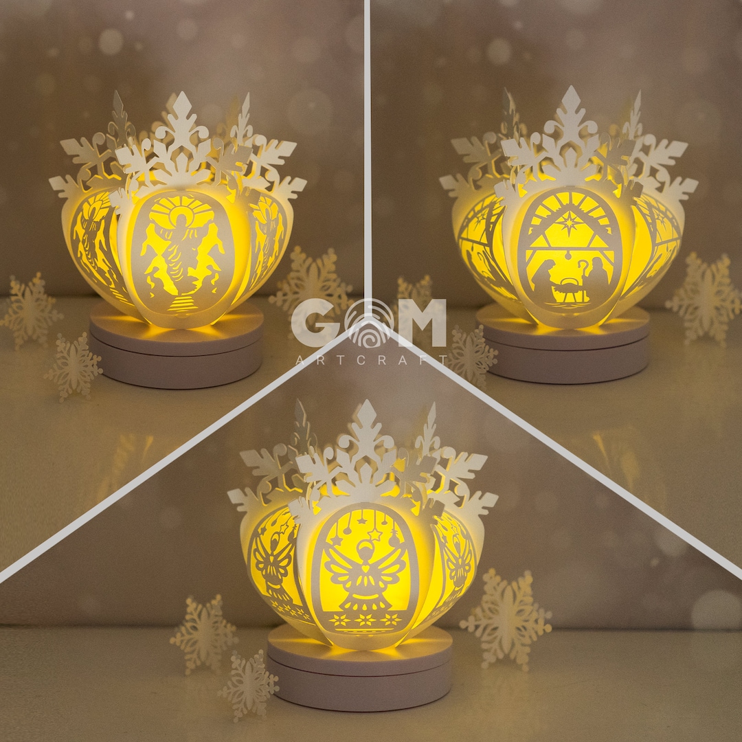 Pack 3 Snowflakes Lantern SVG - Paper Lanterns Nativity - Xmas Paper ...