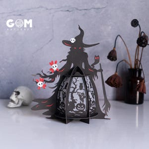 Set 3 Witch Lantern Template - DIY Halloween Lantern Paper Cut - Witch ...
