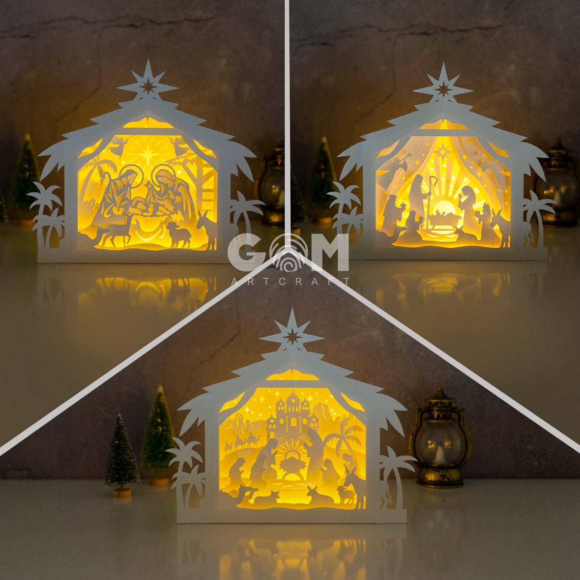 Pack 3 Belén Linternas Shadow Box SVG - Adornos navideños Lightbox ...