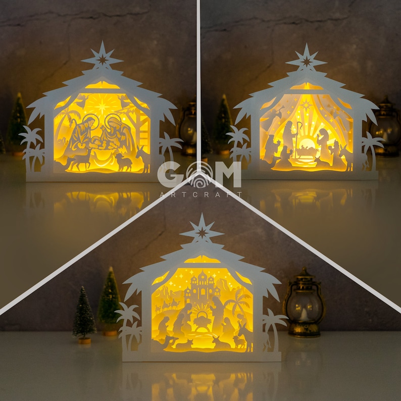 Pack 3 Belén Linternas Shadow Box SVG - Adornos navideños Lightbox ...