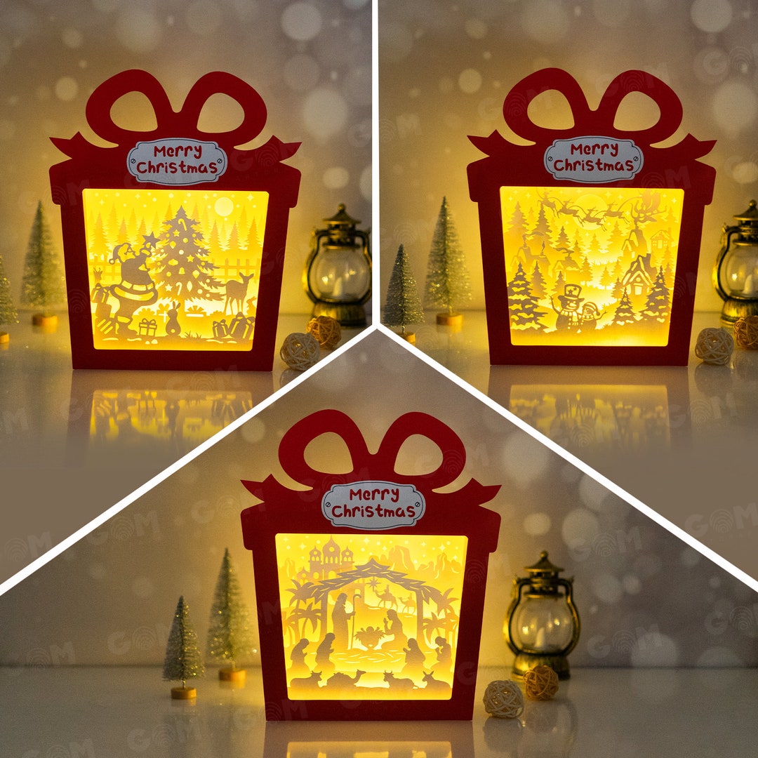 Pack 3 Christmas Gift Box Shadow Box SVG - Nativity of Jesus, Santa ...