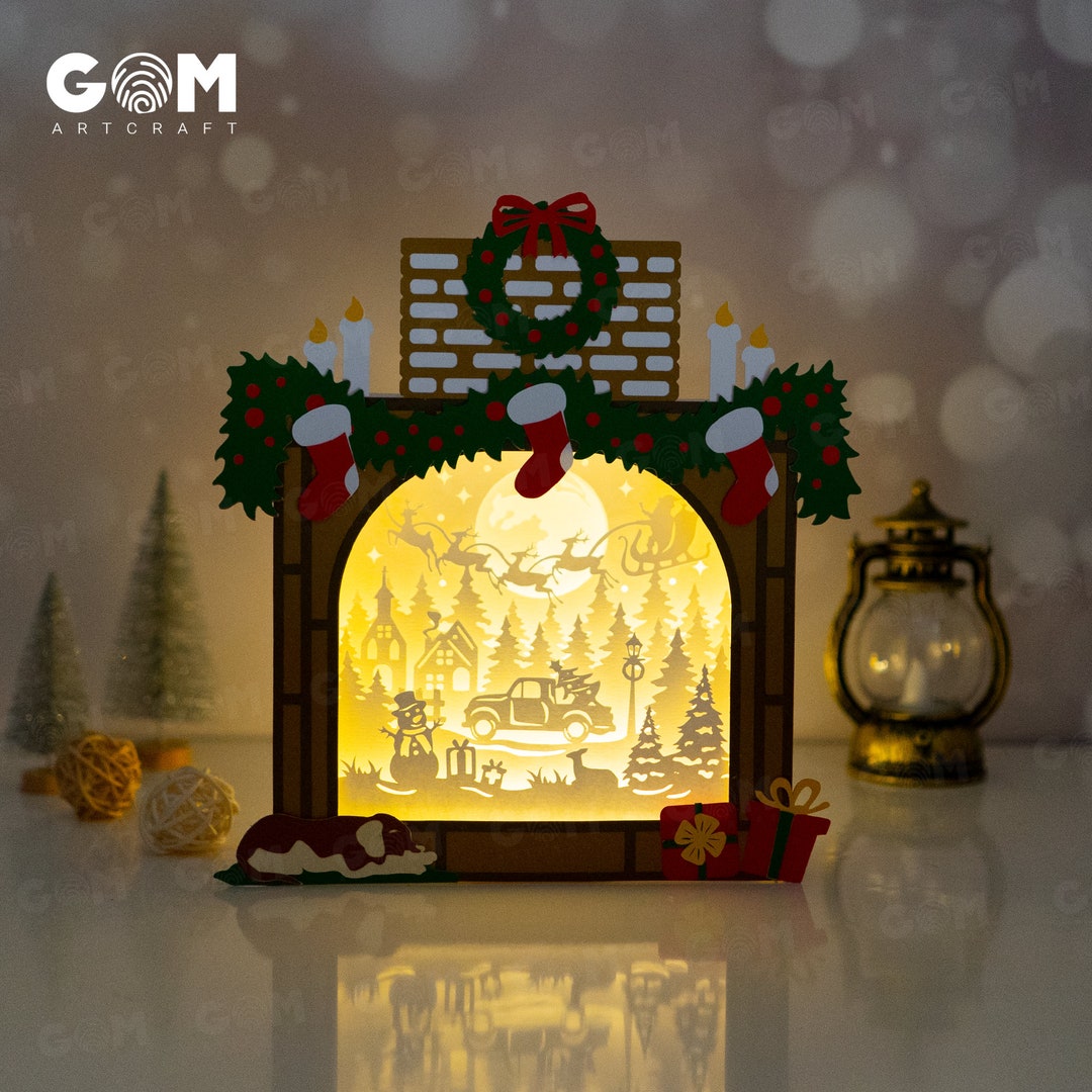 Christmas Fireplace Shadow Box SVG - Shadow Box Truck - DIY Lightbox ...