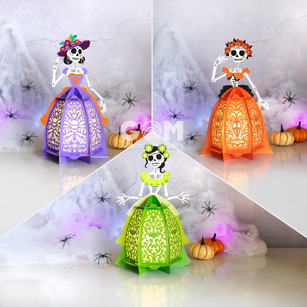 Set 3 Catrina Lantern Template SVG, Day of the Dead Lantern, DIY ...