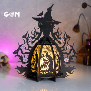 Witch Flower Lantern Template - Witch Lantern SVG - DIY Halloween ...