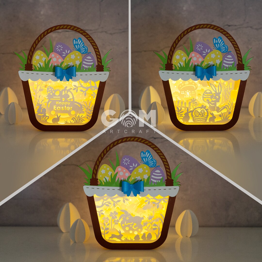 Pack 3 Easter Egg Basket Shadow Box SVG - Easter Bunny Lanterns - DIY ...