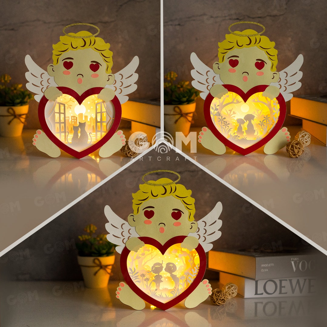 Pack 3 Cupid Valentine Shadow Box SVG DIY Valentine's Day Light Box for ...