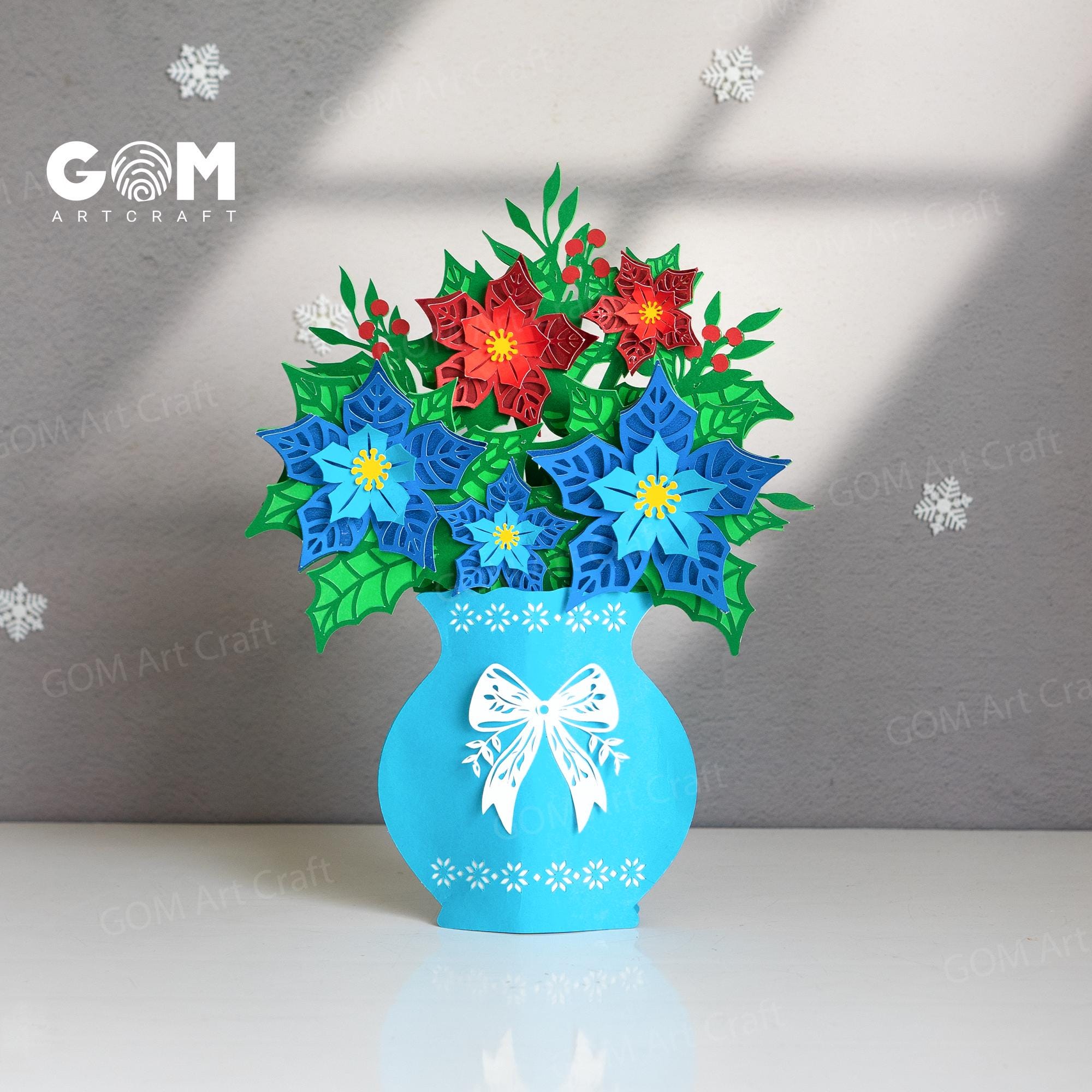Set 3 Christmas Vase Pop-up Card 3D, Christmas Tree Pot Pop-up Card SVG ...