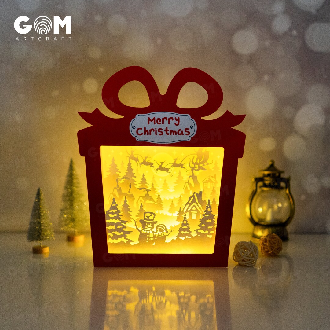 Christmas Gift Box Shadow Box SVG - Snowman Shadow Box SVG - DIY ...