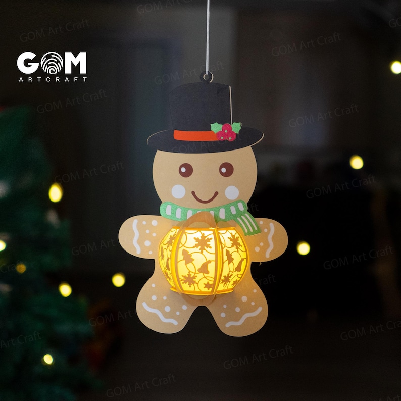 Set 5 Gingerbread Lantern SVG - Hanging Gingerbread Christmas Lantern ...