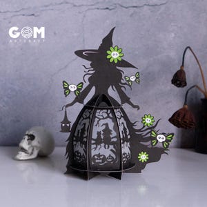 Set 3 Witch Lantern Template - DIY Halloween Lantern Paper Cut - Witch ...