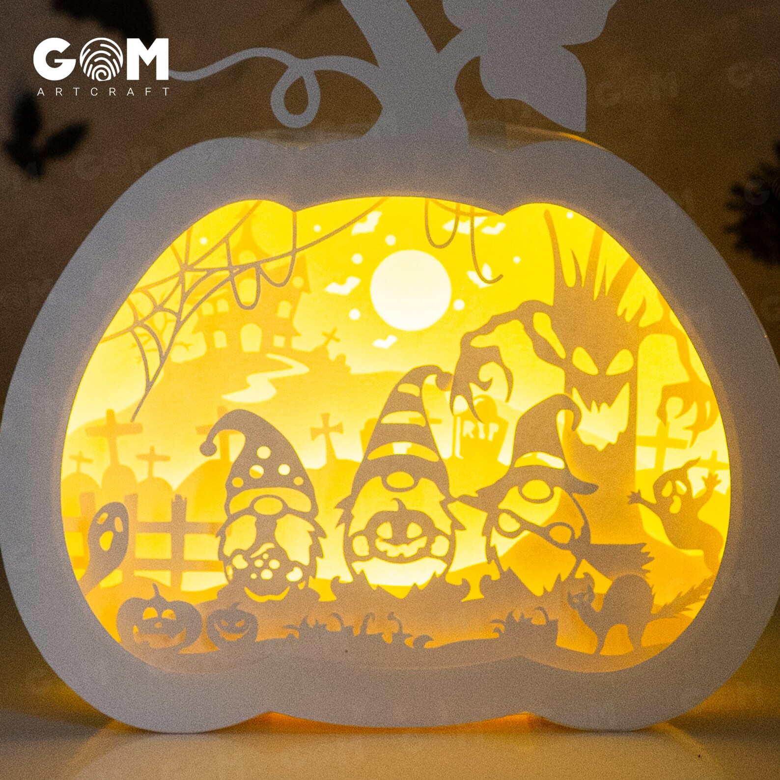 Pumpkin Shadow Box Template - Gnomes Pumpkin Shadow Box SVG - Halloween ...