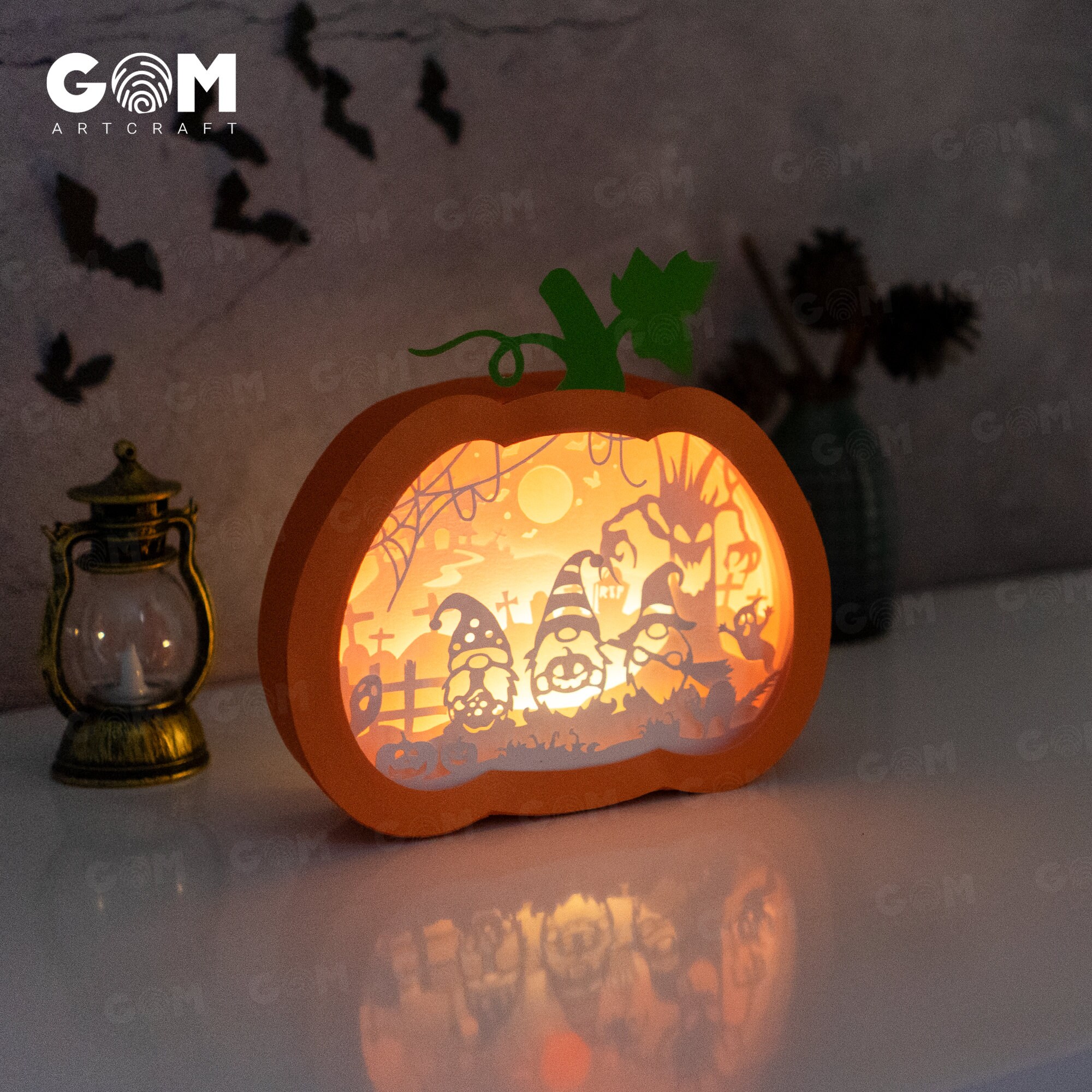Pumpkin Shadow Box Template - Gnomes Pumpkin Shadow Box SVG - Halloween ...