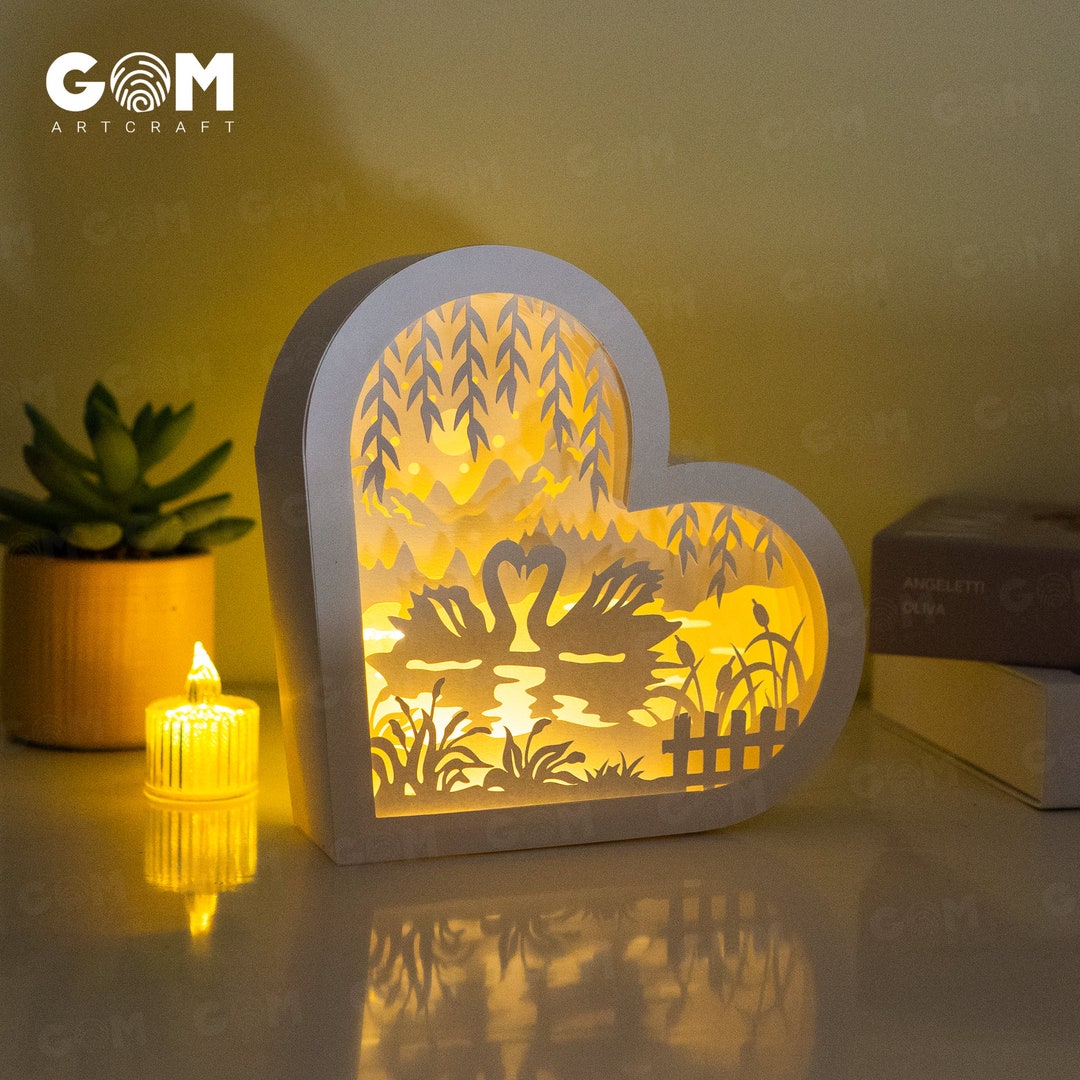 Heart Shadow Box SVG - Swan Lantern SVG - DIY Valentine's Day - Light ...