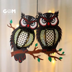 Owl Couple Lantern Template SVG, PDF - Owl Paper Lantern for Halloween ...