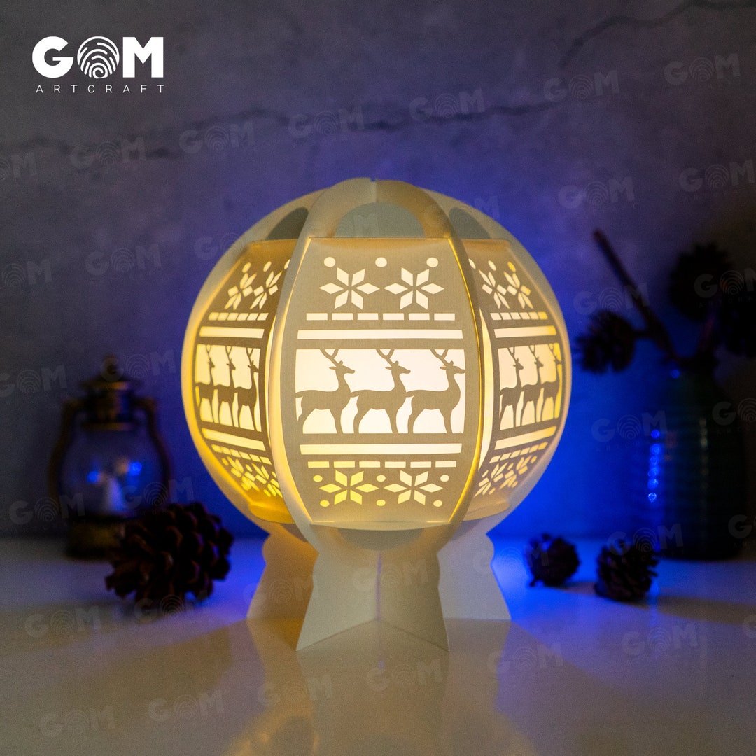 Snowball Lantern SVG Deer Motif Lantern Template Merry Christmas DIY ...