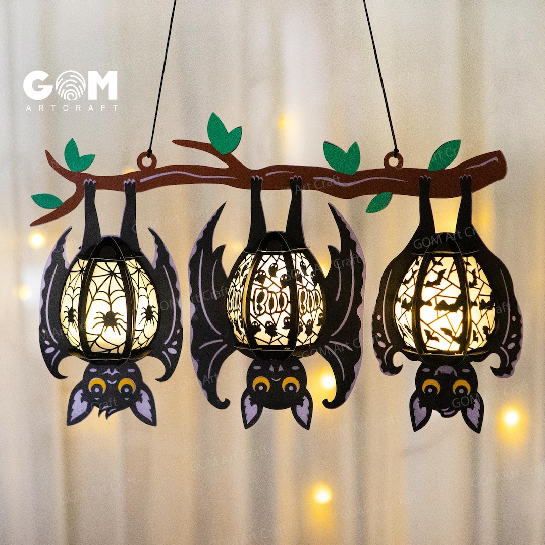 Lantern With 3 Bats Template - Bat Lantern SVG - Diy Halloween Lantern ...