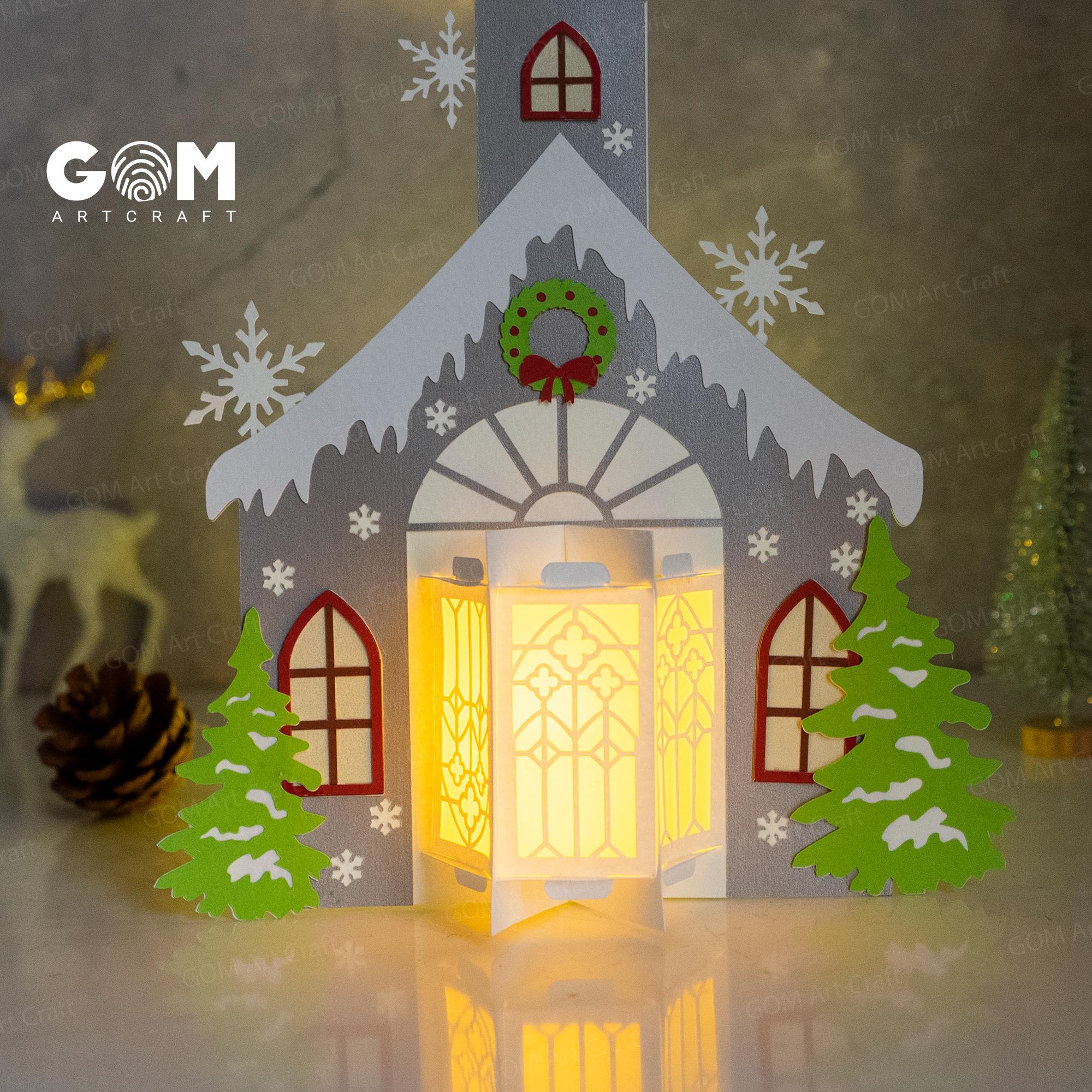 Set 3 Church Lantern, Gingerbread House Lantern, Snow House Template ...