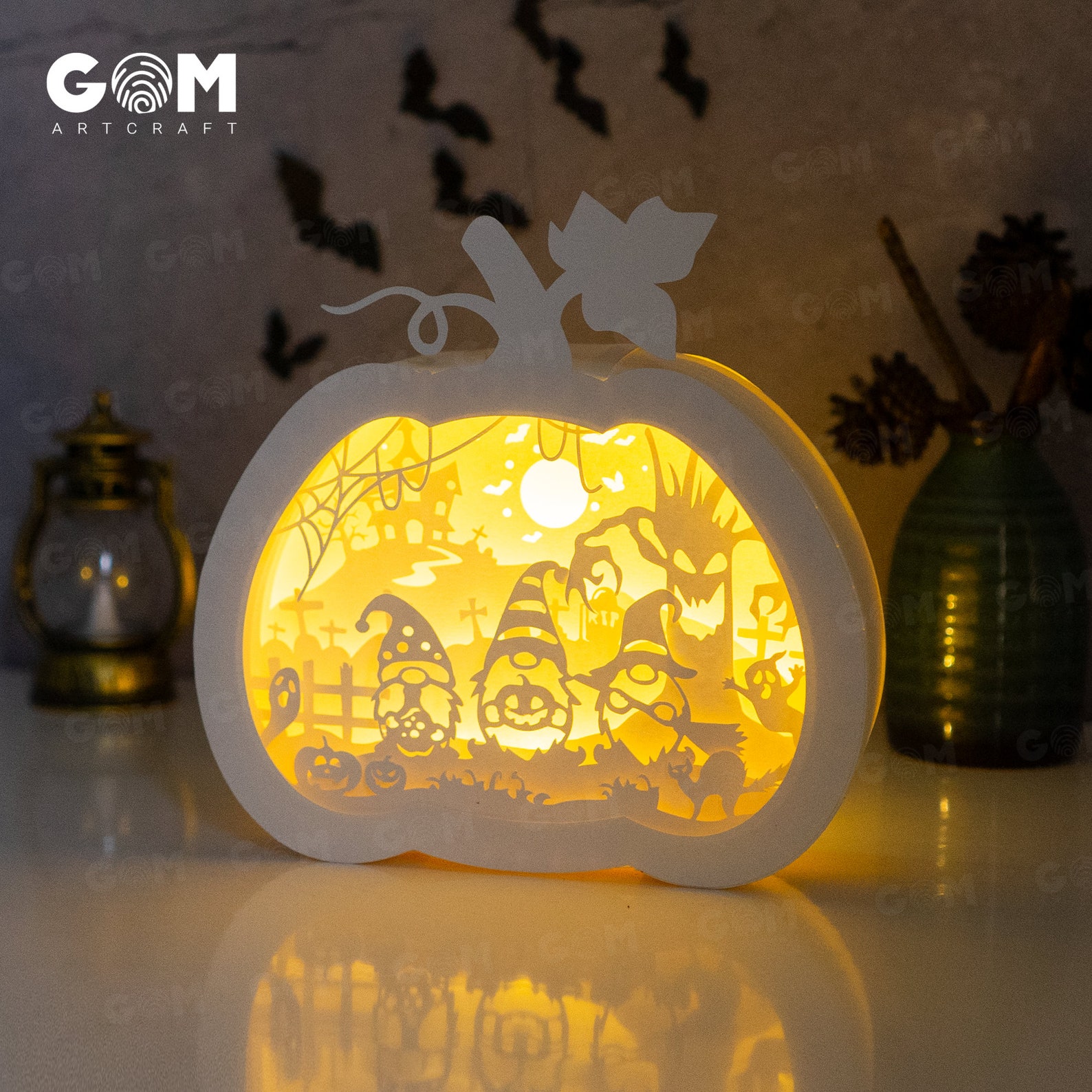Pumpkin Shadow Box Template - Gnomes Pumpkin Shadow Box SVG - Halloween ...