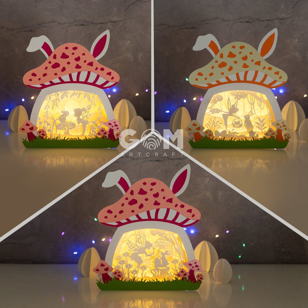 Pack 3 Bunny and Fairy Shadow Box SVG - Mushroom Easter Shadow Box ...