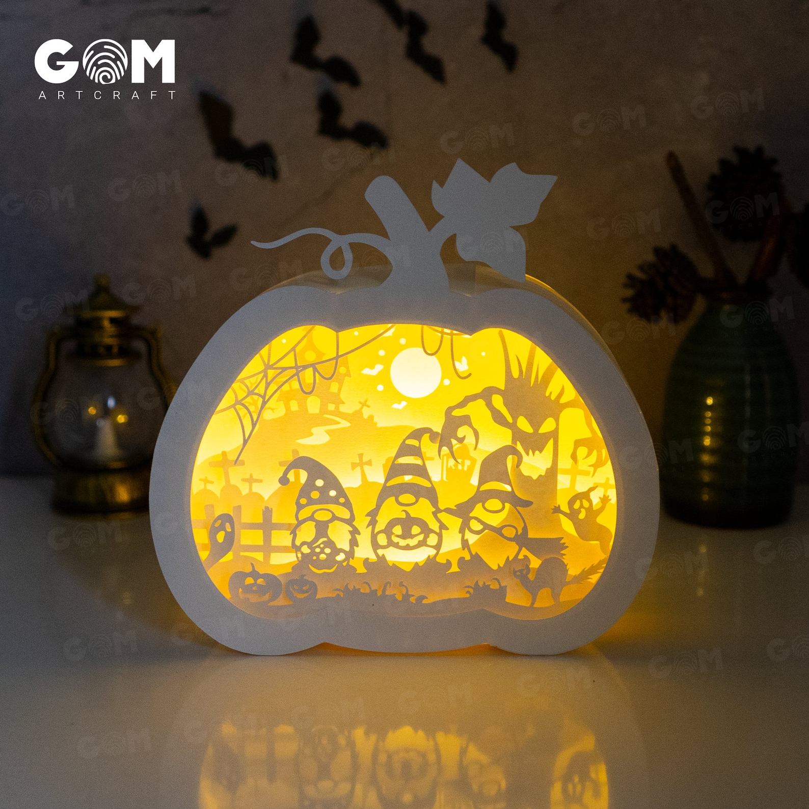 Pumpkin Shadow Box Template - Gnomes Pumpkin Shadow Box SVG - Halloween ...