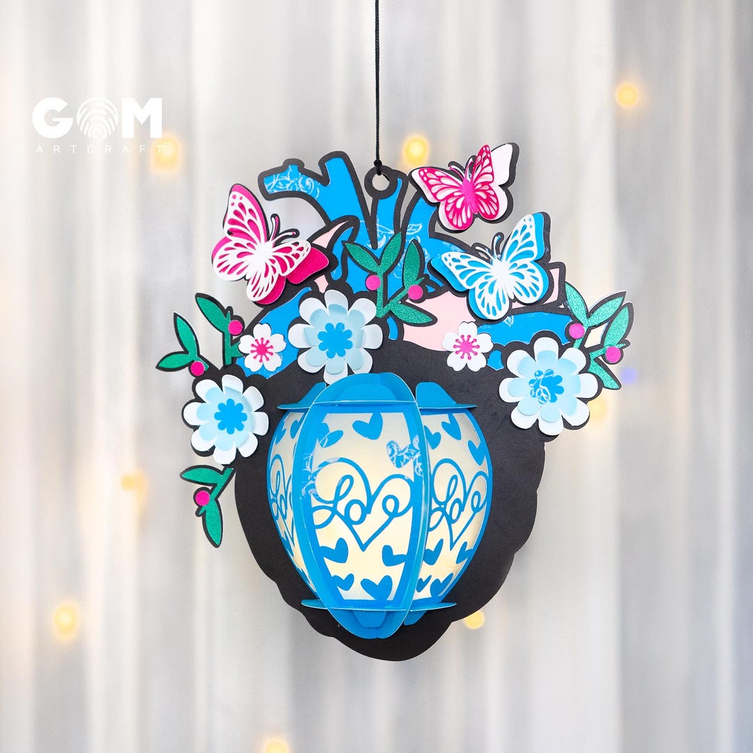 Heart Lantern Template SVG, Butterfly and Flower Lanterns, DIY Lantern ...