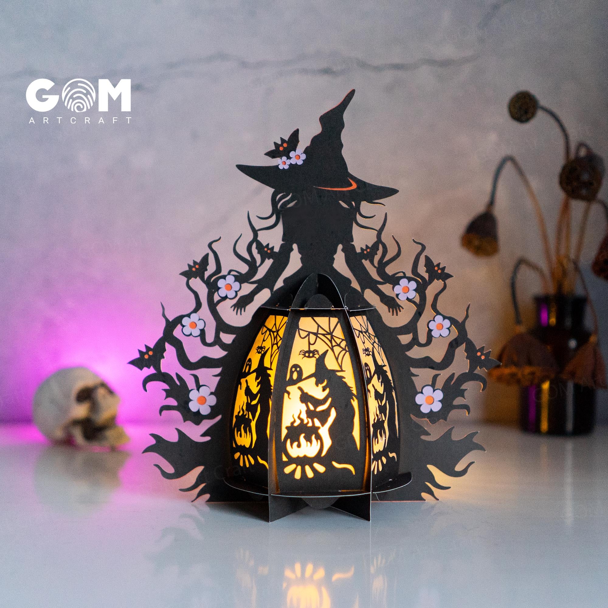 Witch Flower Lantern Template - Witch Lantern SVG - DIY Halloween ...