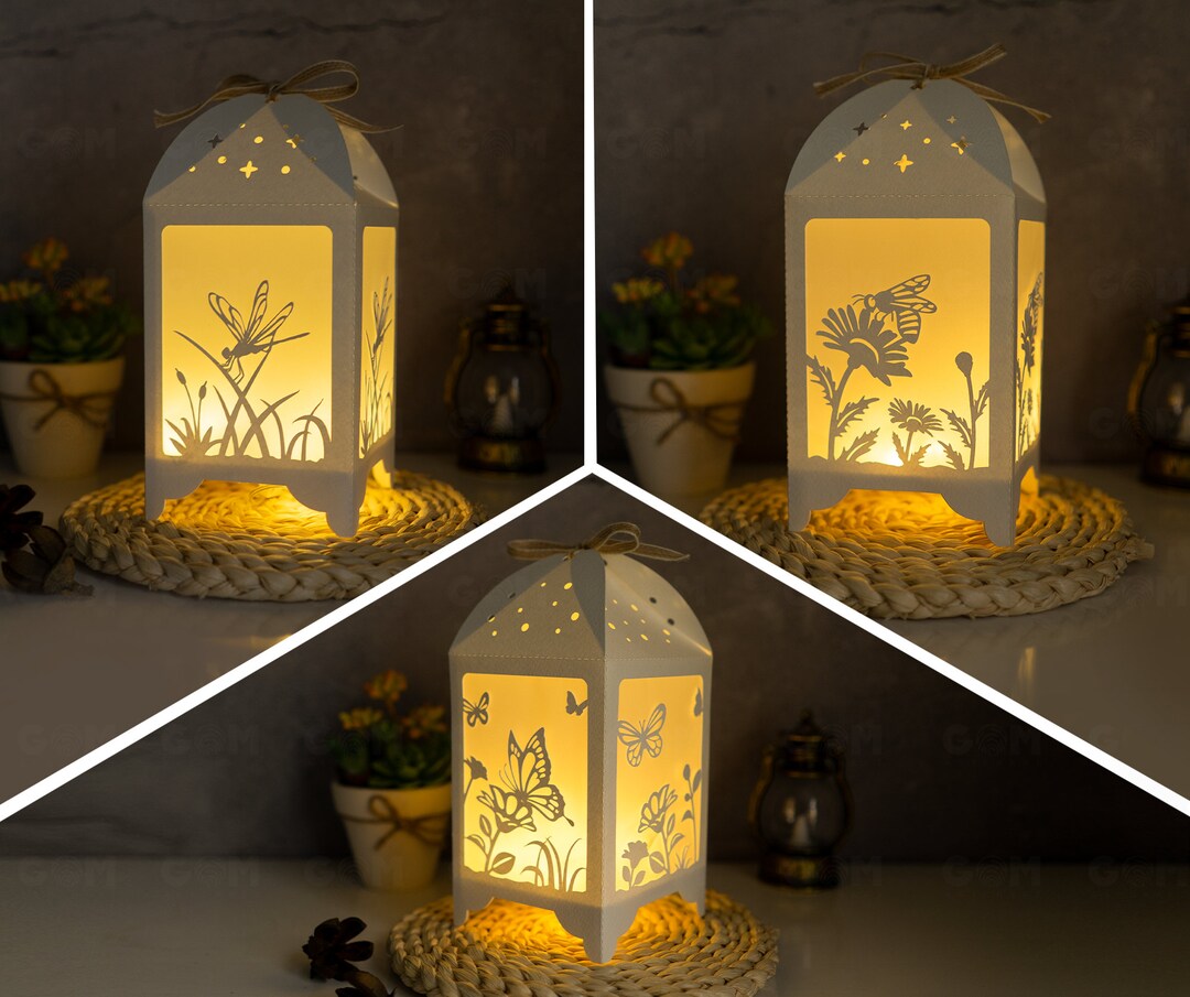 Combo 3 Insect Lantern Template - Paper Cut - Lantern Bee, Butterfly ...