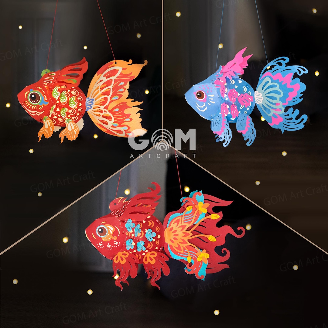 Set 3 Fish Lantern SVG, Goldfish Lantern Paper Cut, DIY Fish Paper ...