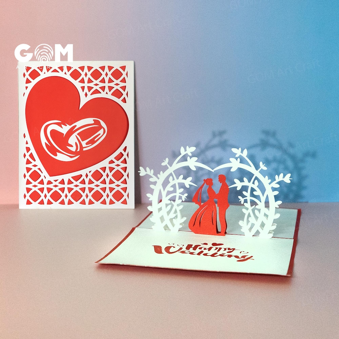 Happy Wedding Pop-up Card Template, Love Pop-up Card SVG, DIY Pop-up ...