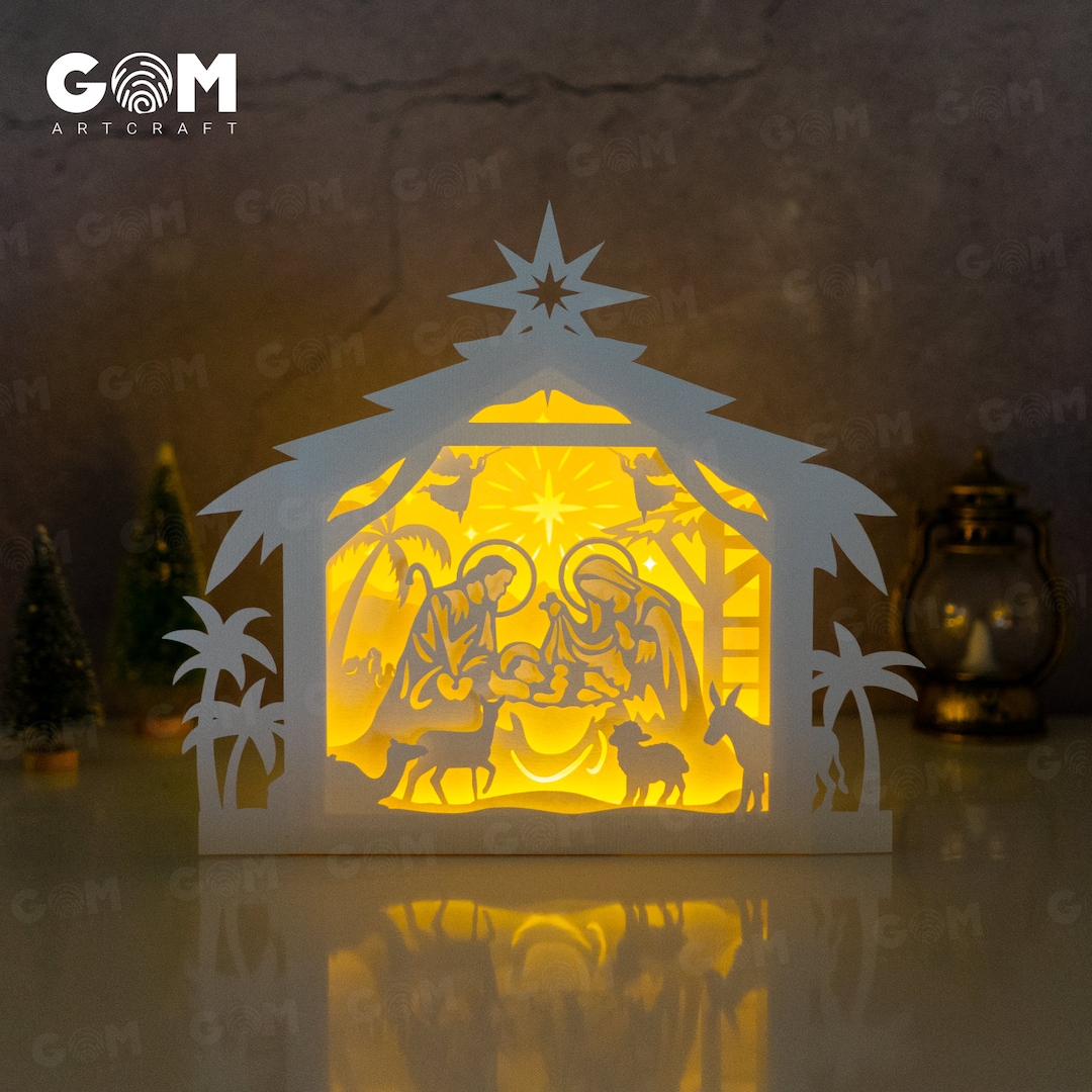 Nativity Scene Lanterns Shadow Box SVG - Lightbox Christmas Ornaments ...