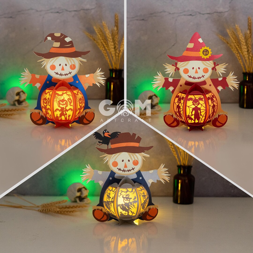 Set 3 Straw Man Lantern Template - Paper Lantern for Halloween ...