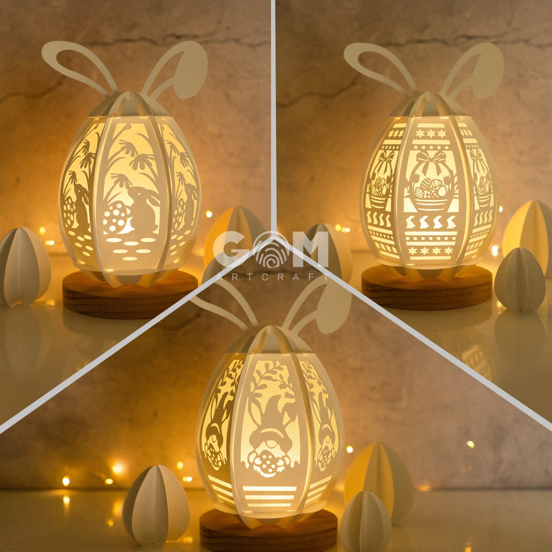 Pack 3 Easter Eggs Lantern SVG Easter Egg Lantern for Easter Decorations SVG DIY Paper Easter ...