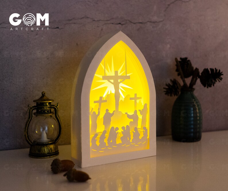Jesus on Cross Domed Shadow Box SVG - Paper Cut Template - Light Box ...