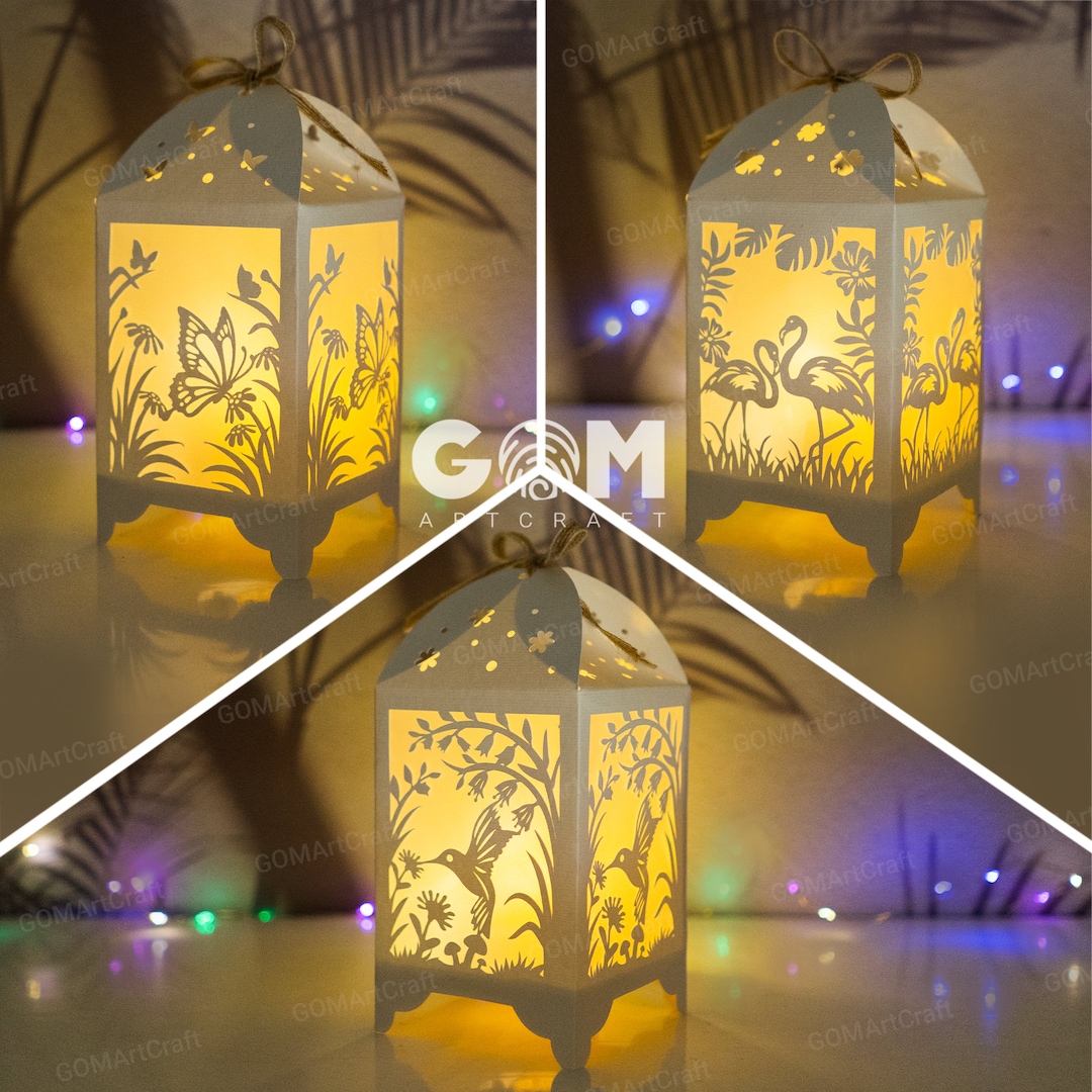 Pack 3 Lantern SVG Template - Flamingo, Dragonfly, Butterfly Lantern ...