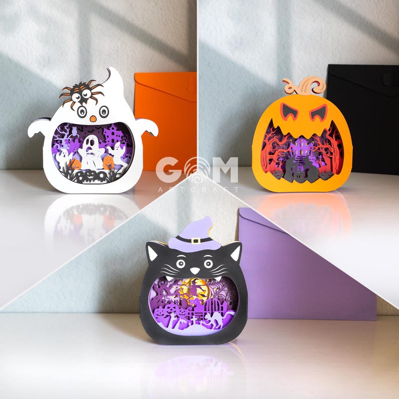 Halloween 3D Papercut Card Set, Pumpkin Lantern, DIY (svg, Pdf, Png) - Etsy