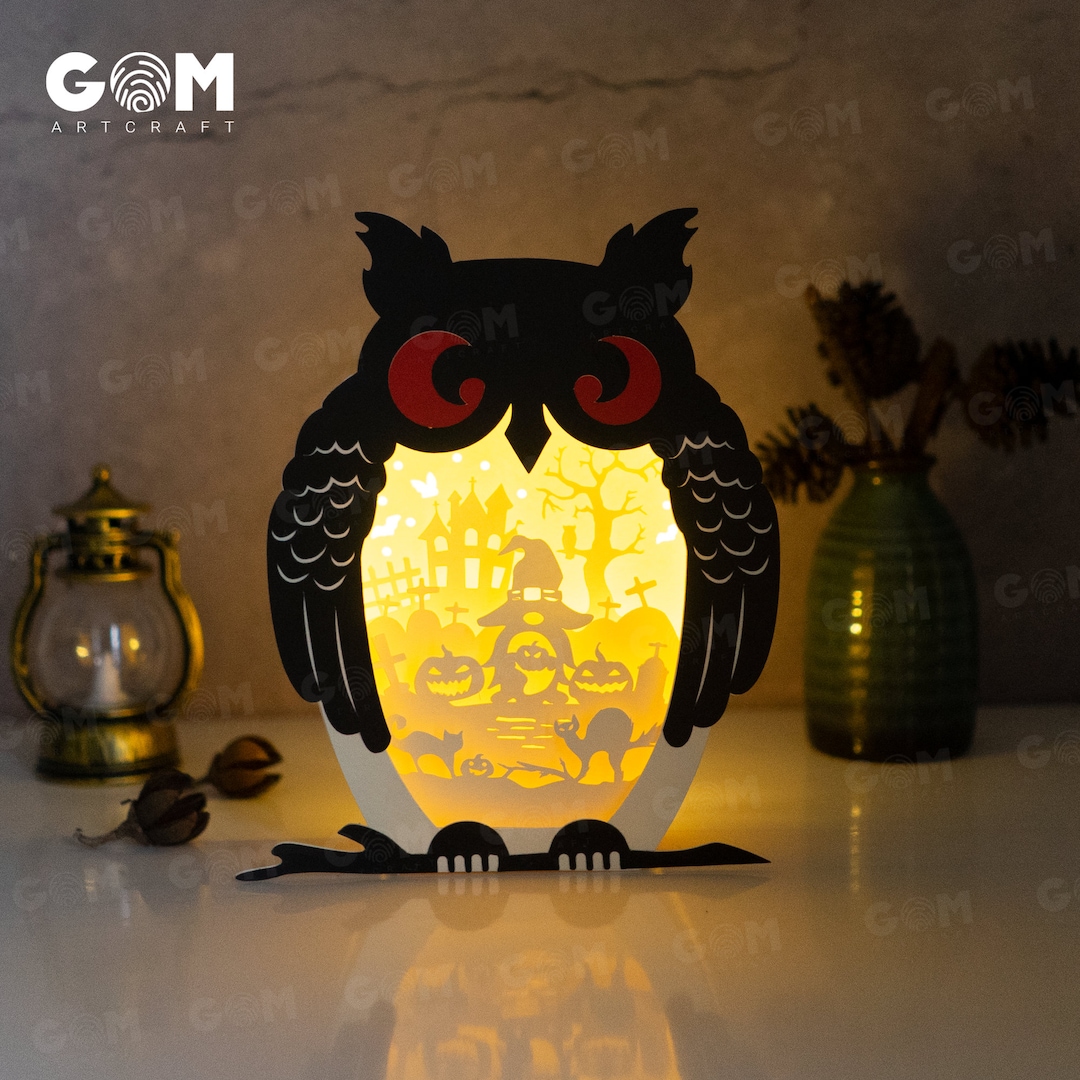 Owl Shadow Box Template - Gnomes Owl Shadow Box SVG - Pumpkin Lantern ...