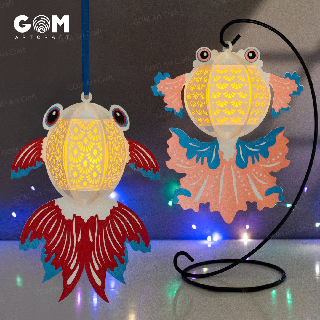 Set 2 Fish Lantern SVG - Goldfish Lantern Paper Cut - DIY Fish Paper ...
