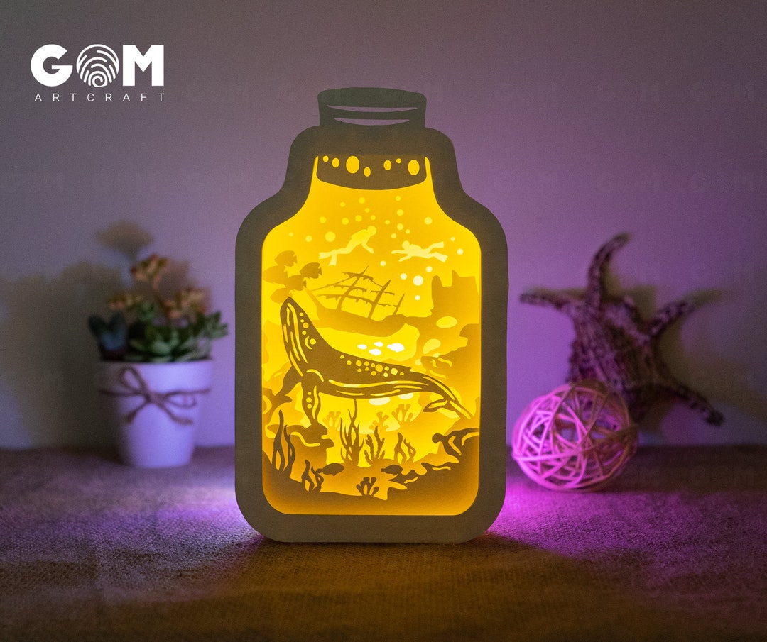 Ocean Whales Shadow Box - Papercut Whale Light Box - Paper Cut Template ...