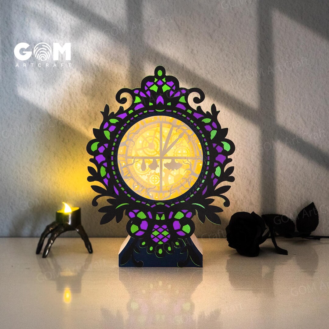 Stained Glass Watch Shadow Box SVG, Halloween Lantern Template (digital ...