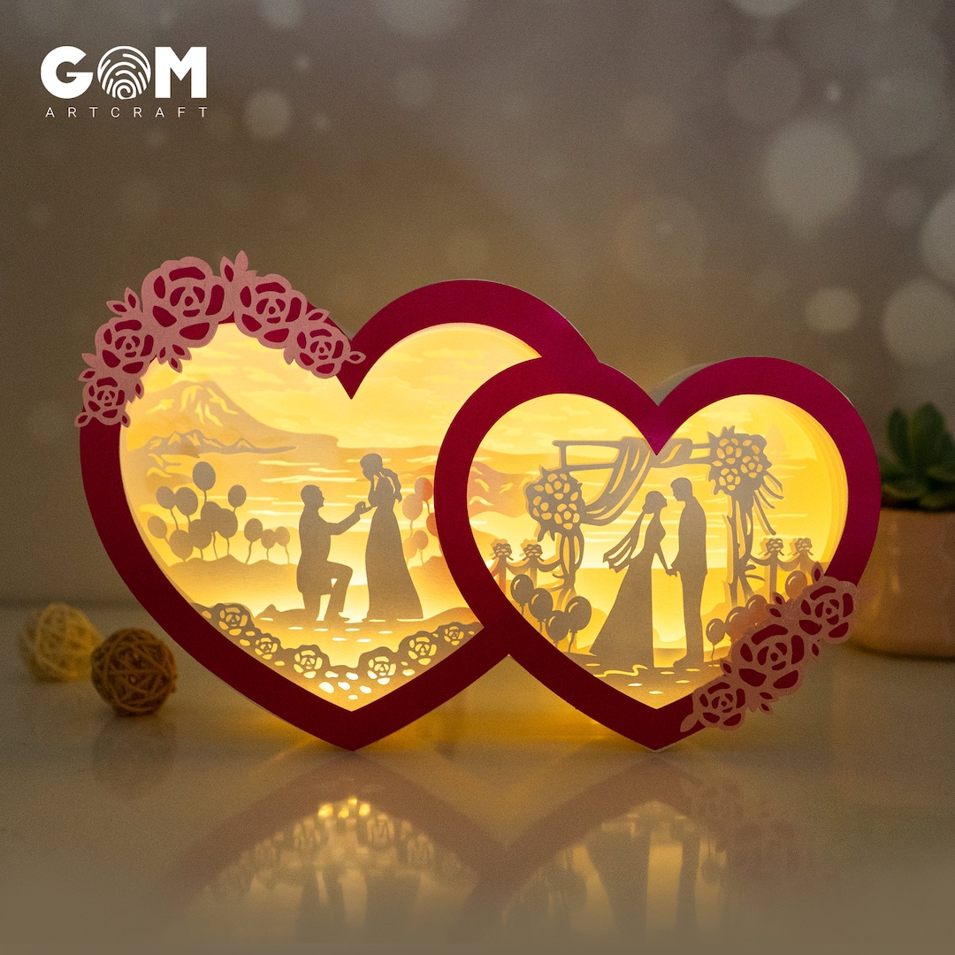 Heart Couple Shadow Box SVG - DIY Valentine's Day - Wedding Lantern SVG ...