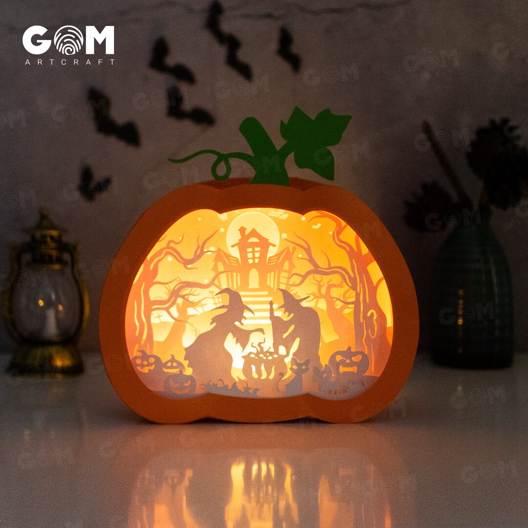 Halloween Pumpkin Shadow Box Template - Witch Pumpkin Shadow Box SVG ...