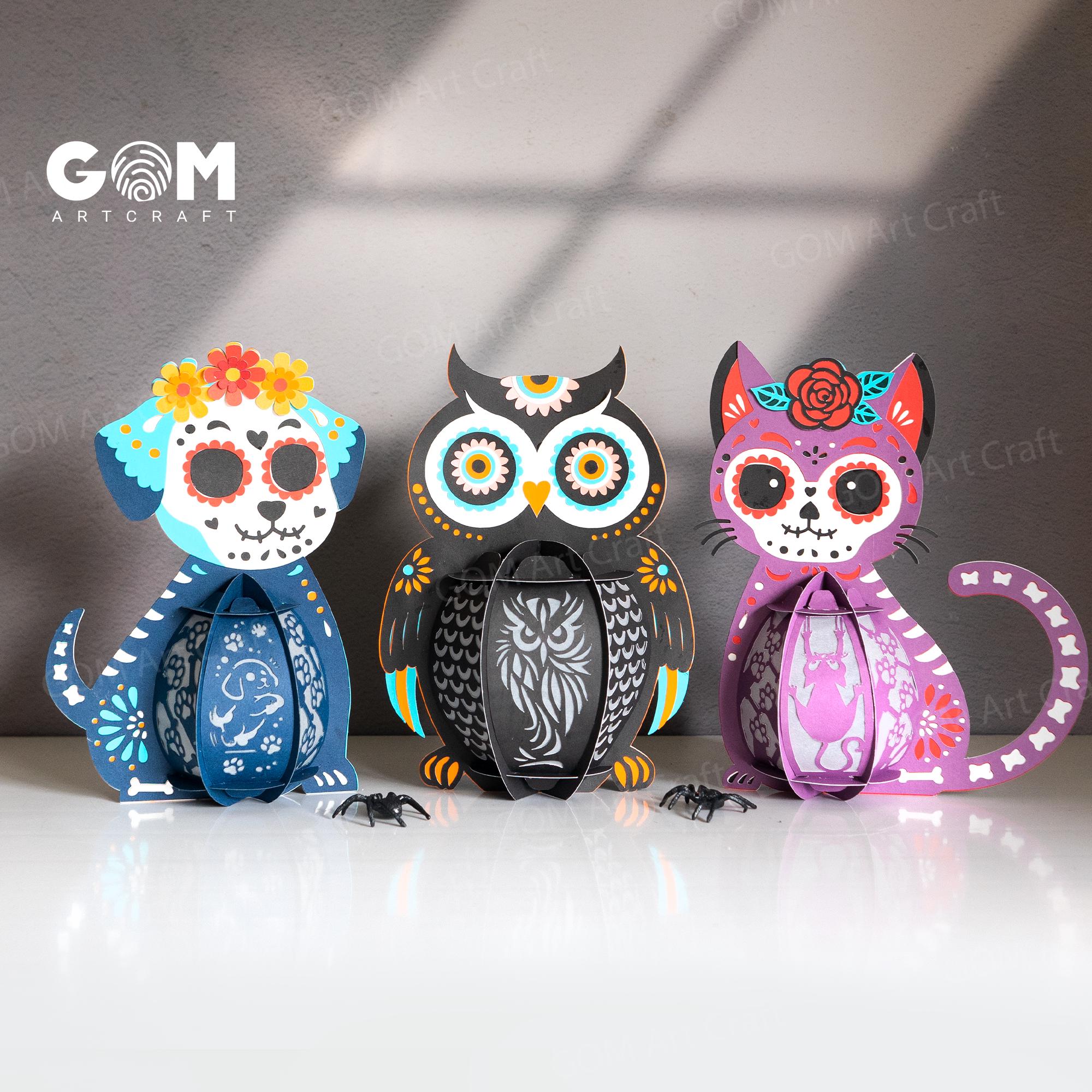 Set 3 Animals Catrina Lantern Template SVG, Day of the Dead Lantern ...